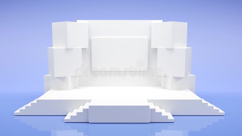 3D Rendering of Stage Design with Media Screen on Color Background ...