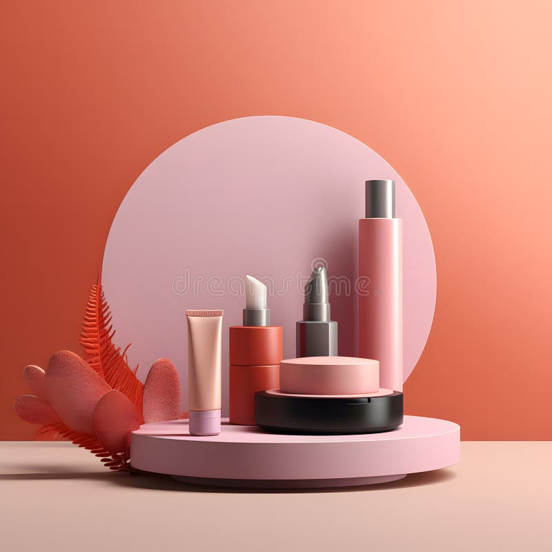 3d Rendering of a Stage with Mockup Cosmetic Packaging. Stock ...