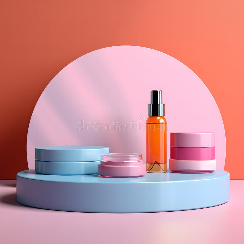 3d Rendering of a Stage with Mockup Cosmetic Packaging. Stock ...