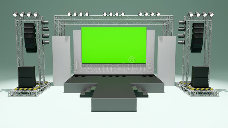 3D Rendering of the Stage Show and Truss Construction with Light and Sound System, Green Screen ...