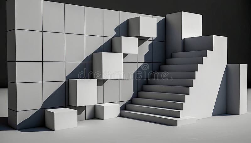 3d Rendering of Stairs and Cubes. Generative AI Stock Illustration ...