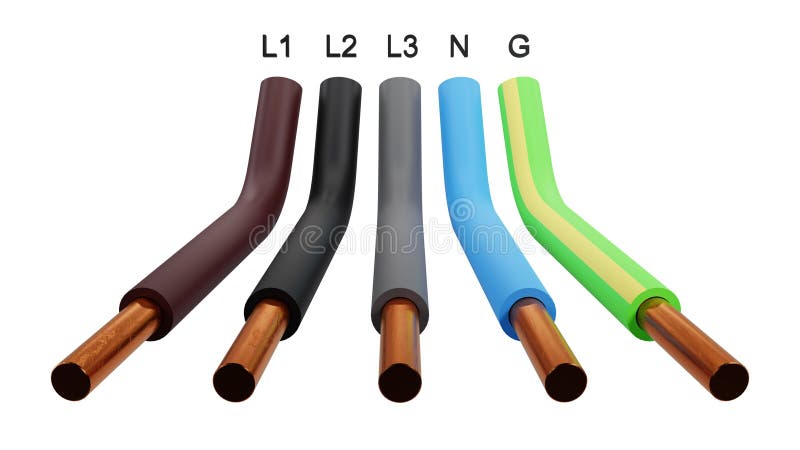 3D Rendering of Standard Color Code for Electrical Wiring on a White ...