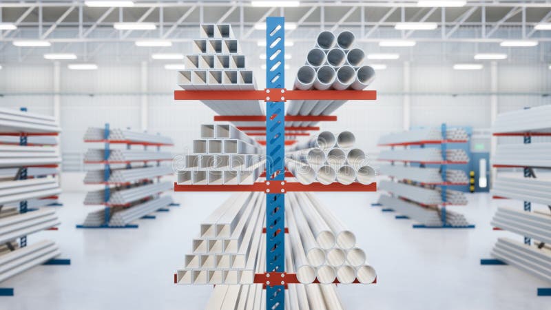 3d Rendering of Steel Pipe Product on Shelf Inside Warehouse Stock ...