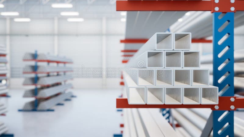 3d Rendering of Steel Pipe Product on Shelf Inside Warehouse Stock ...