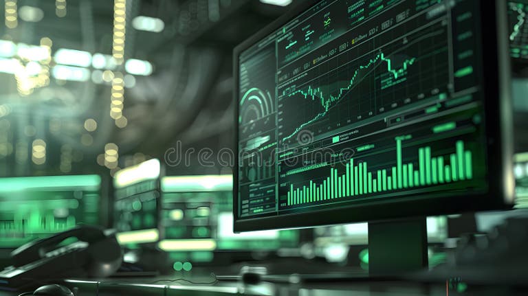 3d Rendering Of Stock Market Data On Computer Monitor Generated With Ai Stock Illustration