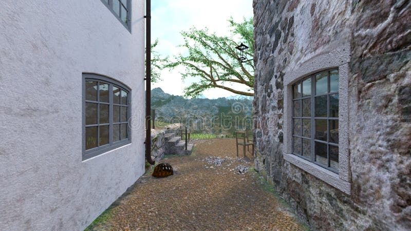 3D Rendering of the Stone House at the Summit Stock Illustration ...