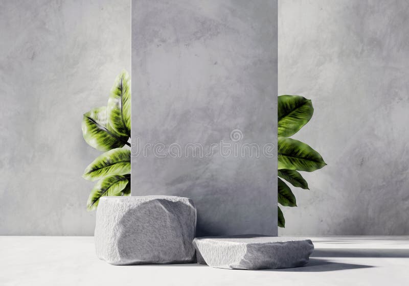 3D Rendering Stone Platform Podium with Plant Product Presentation ...