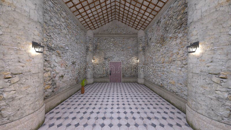 3D Rendering of the Stone Wall Corridor Stock Illustration ...