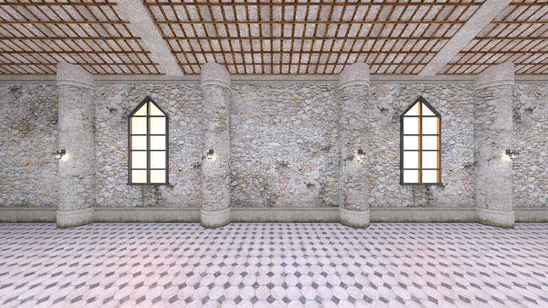 3D Rendering of the Stone Wall Corridor Stock Illustration ...