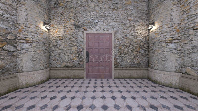 3D Rendering of the Stone Wall Corridor Stock Illustration ...