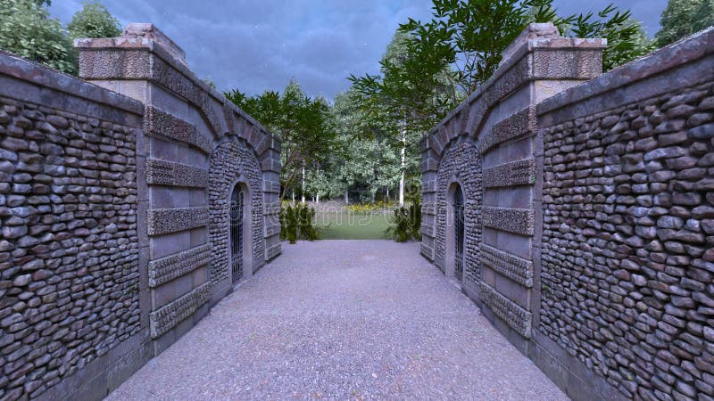 3D Rendering of the Stone Wall Pathway Stock Illustration ...