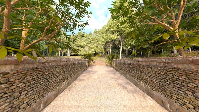 3D Rendering of the Stone Wall Pathway Stock Illustration ...