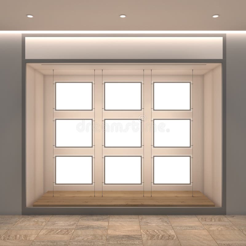 3d Rendering of a Store Window with a Grid of Empty Led Backlit ...