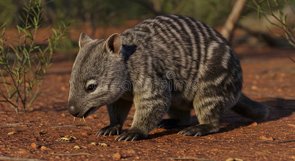 Striped Wombat Foraging in Australian Outback Stock Illustration ...