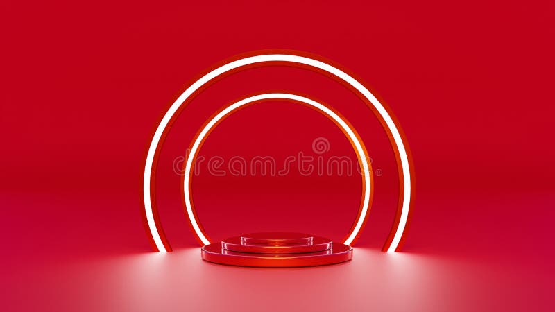 3D Rendering Studio with Geometric Shapes on the Floor To Present a Red ...