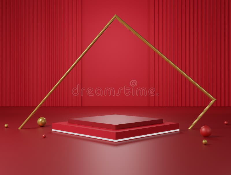 3d Rendering Studio with Geometric Shapes, Modern Red. Platforms for ...