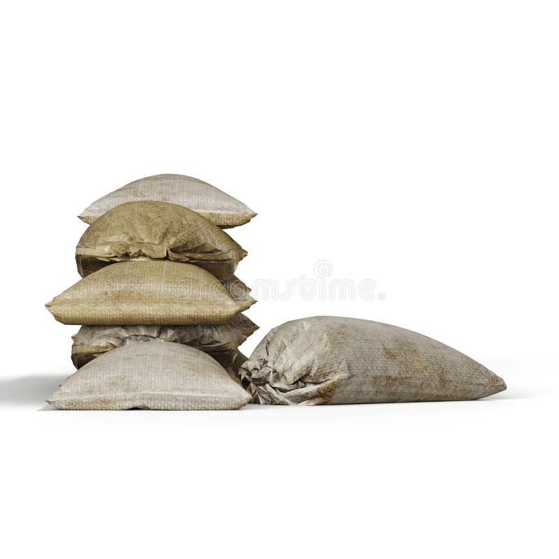 3D Rendering of Stuffed and Stacked Sacks Isolated on a White ...