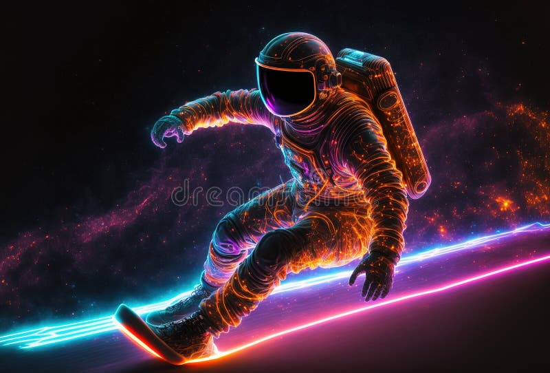 3d Rendering Style Astronaut Skater in the Space. 3D Rendering Style ...