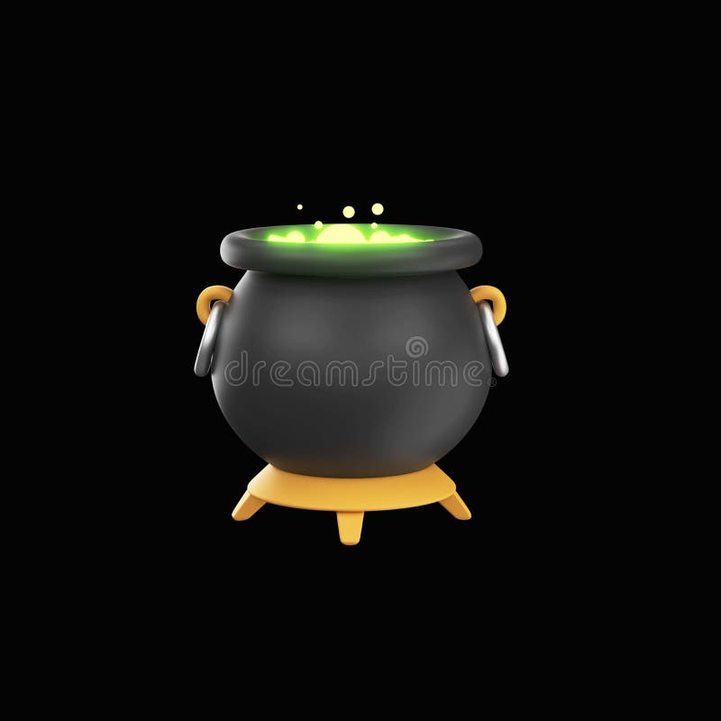 3D Rendering Style Boiling Cauldron Against Black Stock Illustration ...