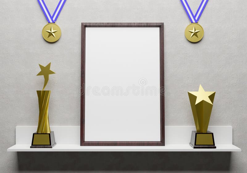 Styled Square Black Empty Frame Mockup with Trophy Stock Illustration ...