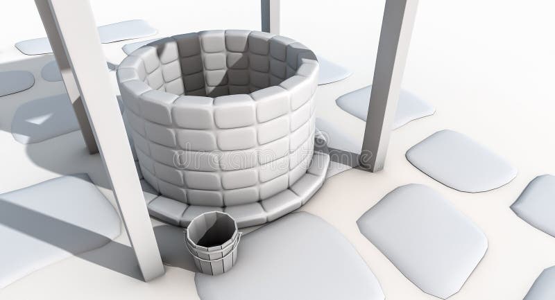 3D Rendering of a Stylized Cartoon Water Well with Stone Structure ...