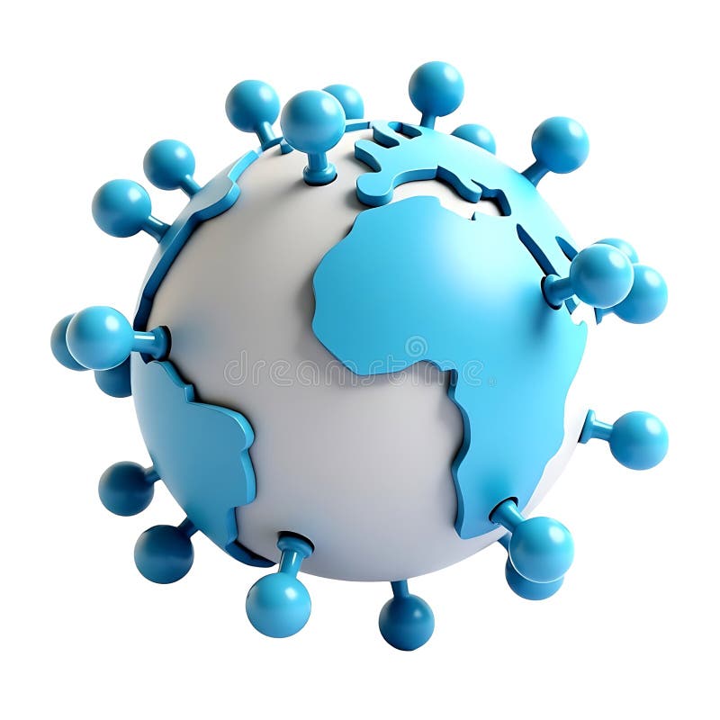 Global Network Connection 3D Model Blue Sphere White Background Stock ...