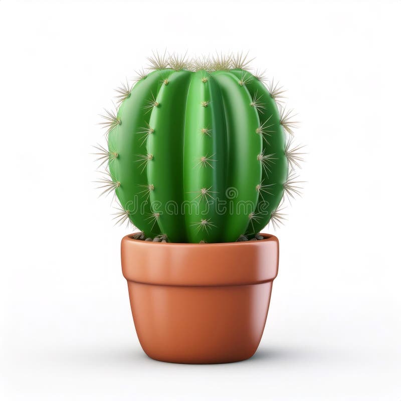 3D Rendering of a Stylized Green Cactus in a Terracotta Pot, Isolated ...
