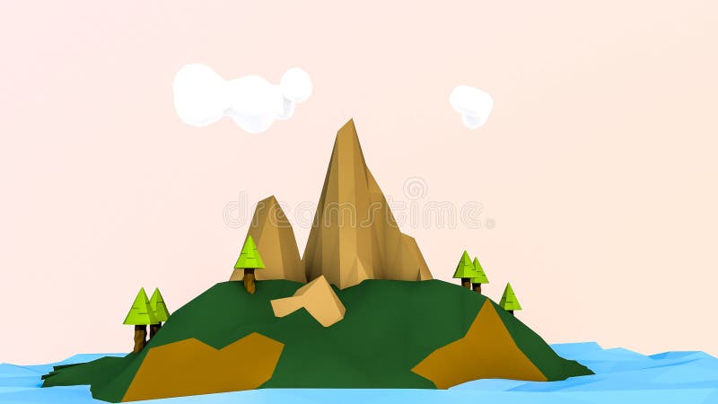 3D Rendering of Stylized Low Poly Cartoon Island Stock Illustration ...