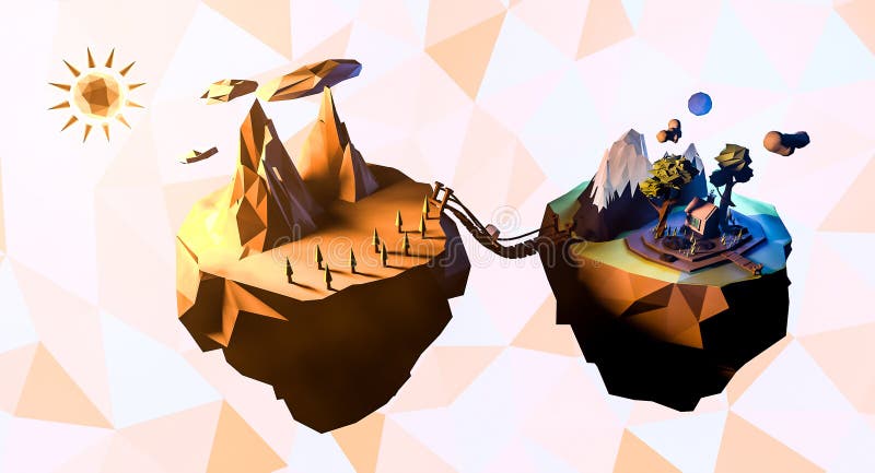 3D Rendering of Stylized Low Poly Cartoon Island Stock Illustration ...