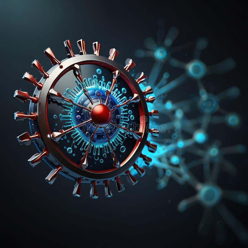 A 3d Rendering of a Stylized Virus Model with Metallic Components and a ...