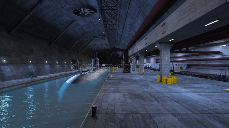 3D Rendering of the Submarine Dock Stock Illustration - Illustration of ...