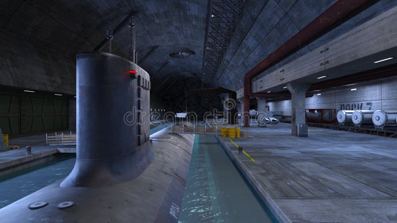3D Rendering of the Submarine Dock Stock Illustration - Illustration of ...