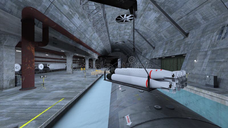 3D Rendering of the Submarine Dock Stock Illustration - Illustration of ...