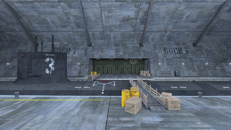 3D Rendering of the Submarine Dock Stock Illustration - Illustration of ...