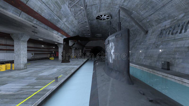 3D Rendering of the Submarine Dock Stock Illustration - Illustration of ...