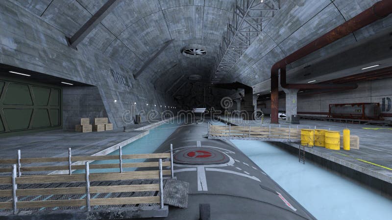 3D Rendering of the Submarine Dock Stock Illustration - Illustration of ...