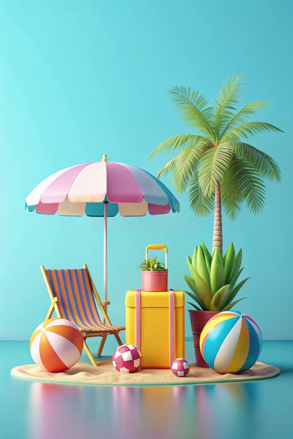 3d Rendering of Summer Vacation Concept with Colorful Summer Elements ...