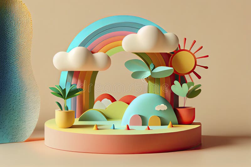 3d Rendering of Summer Vacation Concept,colorfull Podium Display with ...