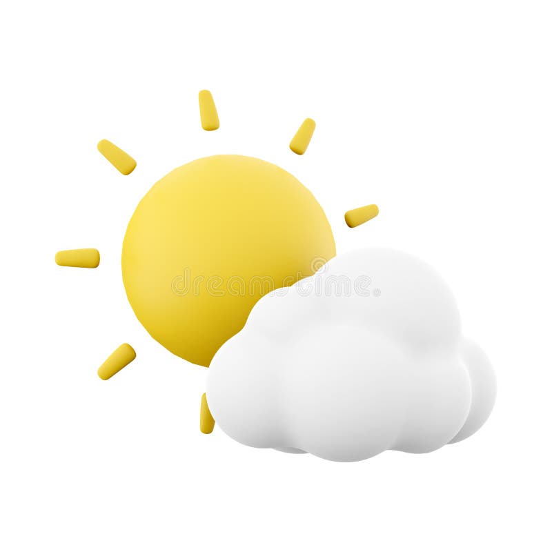 3d Rendering Sun Ahead of the Clouds Icon. 3d Render Weather Sun Cloud ...