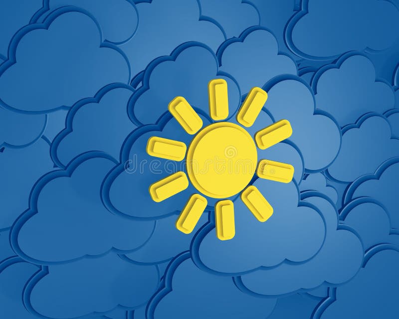 3D Rendering Sun and Clouds Background Toned in Trendy Classic Blue ...