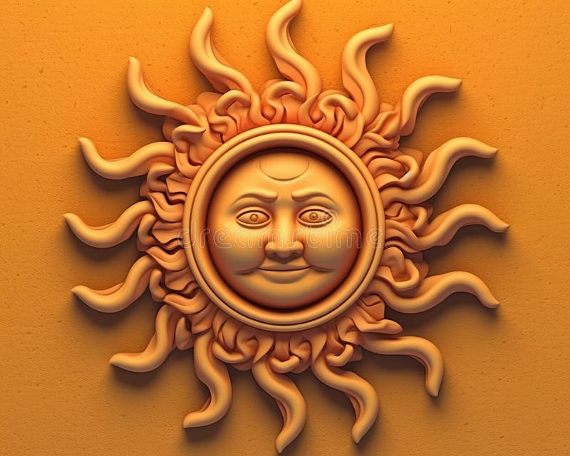 3d Rendering of a Sun Face on an Orange Background Stock Illustration ...