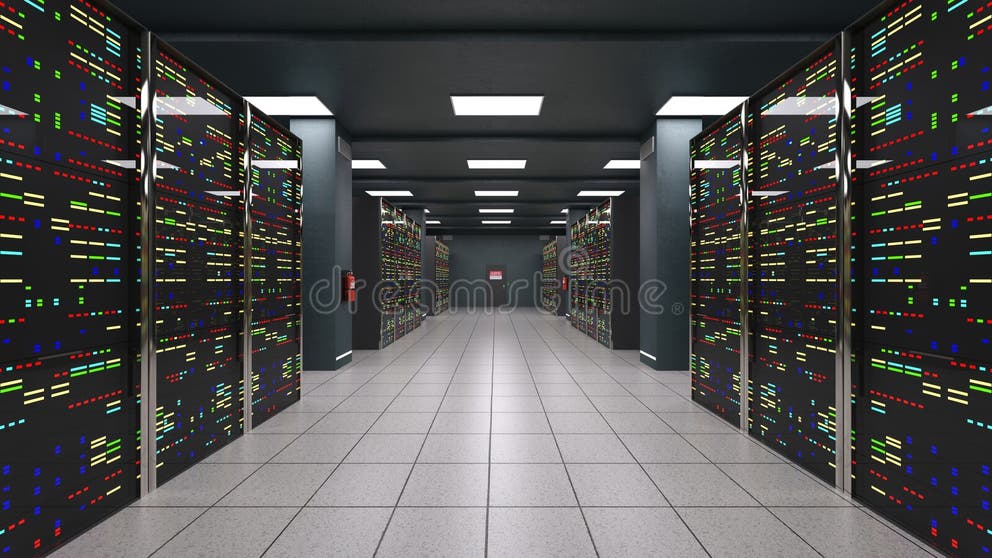3D Rendering of the Supercomputing Room Stock Illustration - Illustration of server, center ...