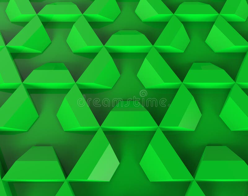 3D Rendering of a Surface Covered in Green Trapeze Geometric Shapes ...