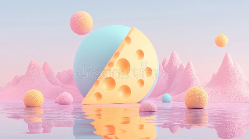 A 3D Rendering of a Surreal Landscape with a Large Cheese Wedge ...