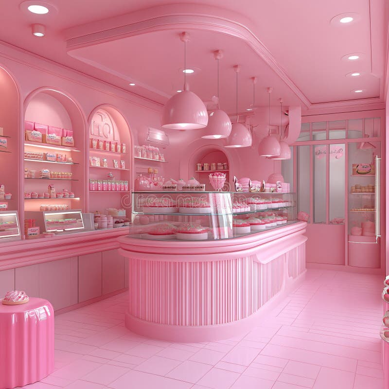 Sweet Shop with Pastel Pink Color Stock Illustration - Illustration of ...