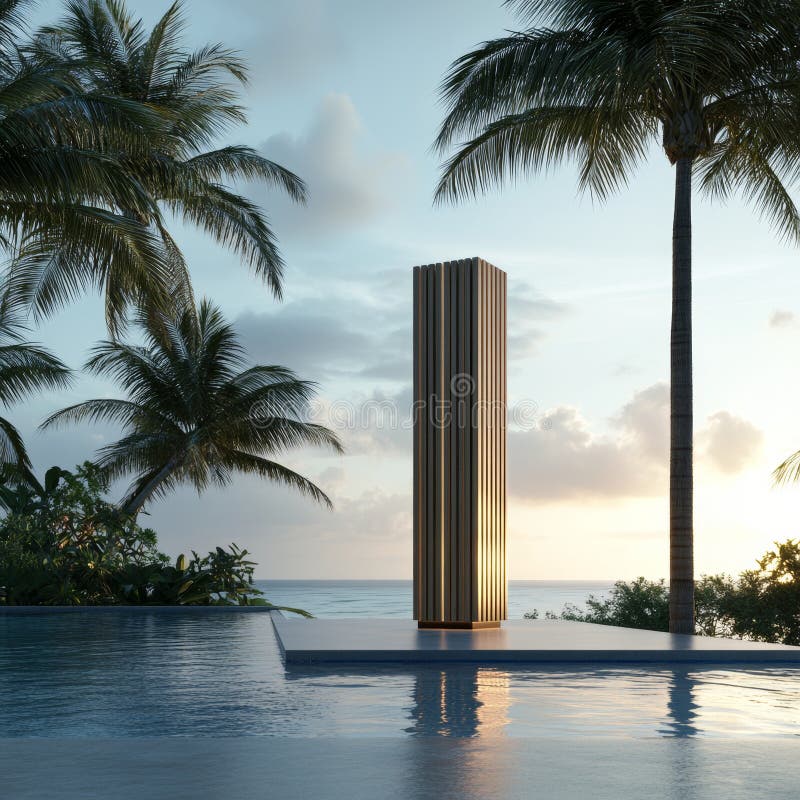 3D Rendering of a Swimming Pool in a Tropical Resort with Palm Trees ...