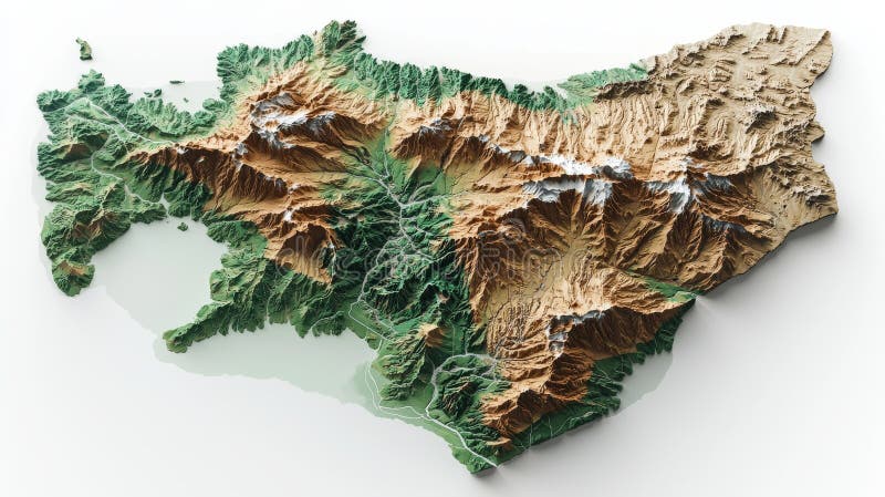 A 3D Rendering of a Swiss Height Map on White with Shaded Relief Stock ...