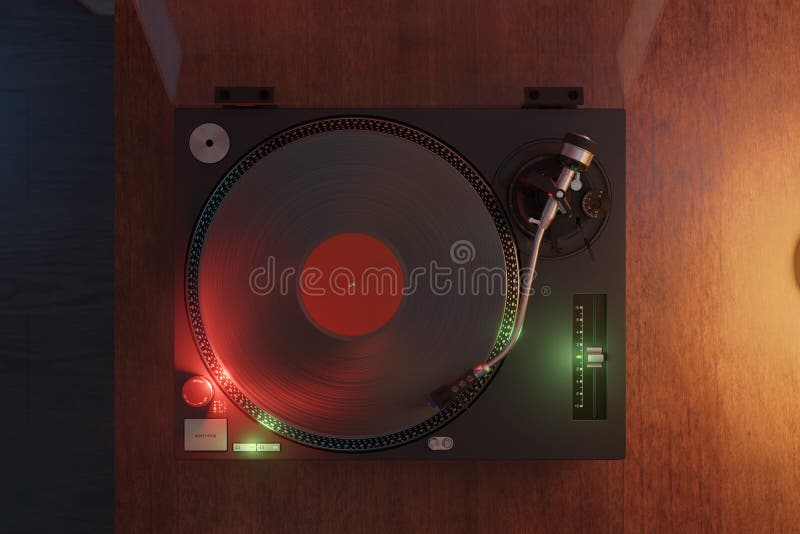 3D Rendering of a Switched on Retro Turntable from a Top View Stock ...
