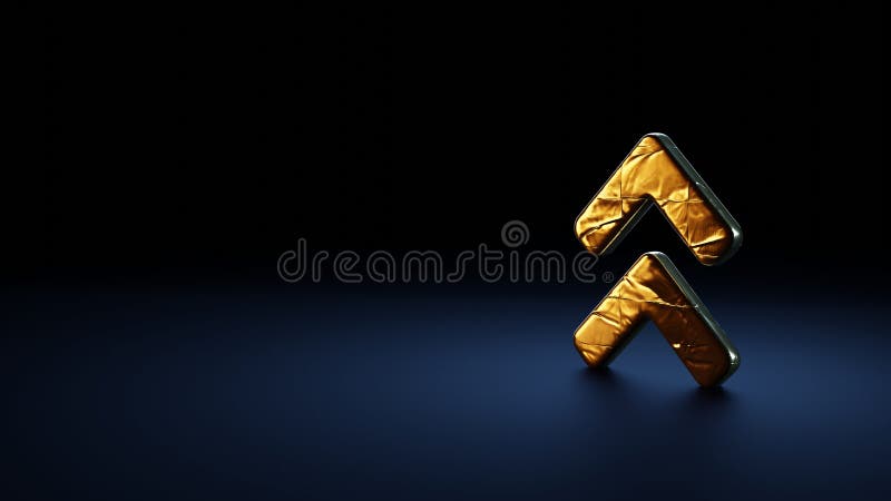 3d Rendering Symbol of Angle Double Up Wrapped in Gold Foil on Dark ...