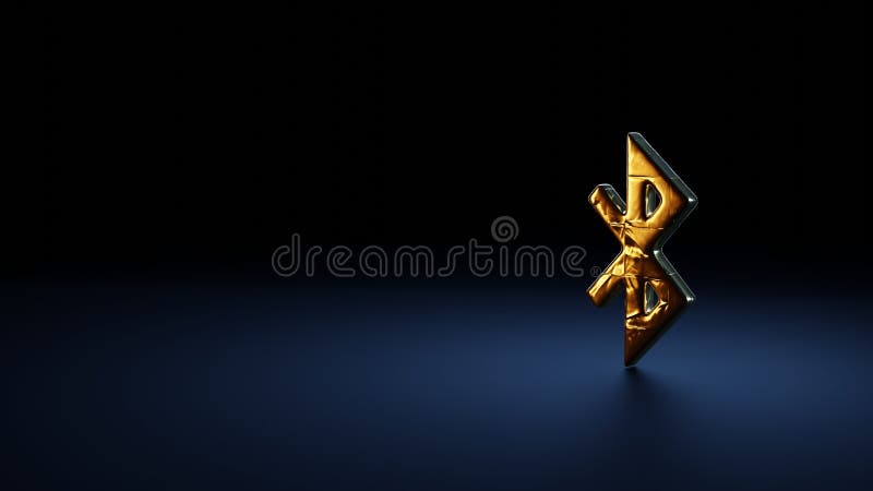 3d Rendering Symbol of Bluetooth Wrapped in Gold Foil on Dark Blue ...